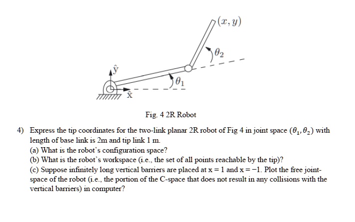 SOLVED: Fig. 4: 2R Robot 4) Express the tip coordinates for the two ...