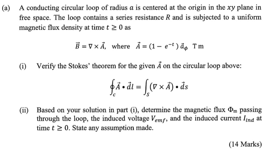 a a conducting circular loop of radius a is centered at the origin in the xy plane in free space ...