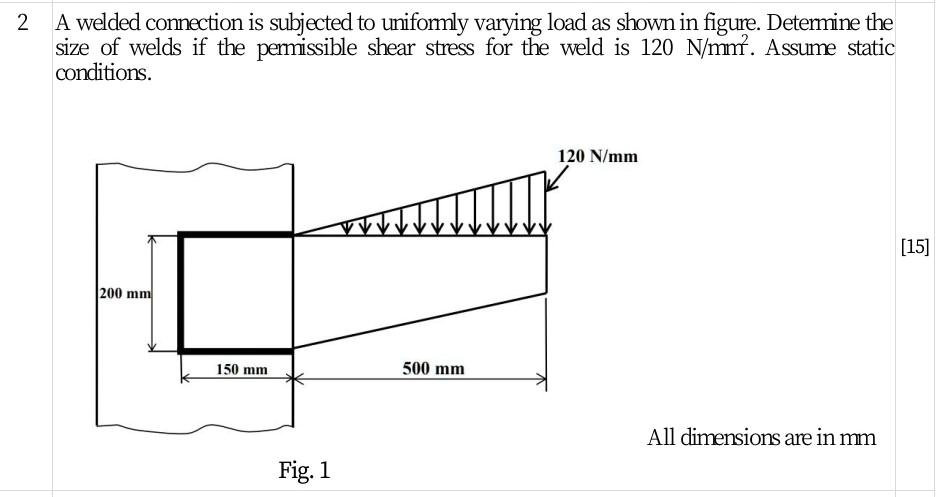 SOLVED: A welded connection is subjected to uniformly varying load as ...