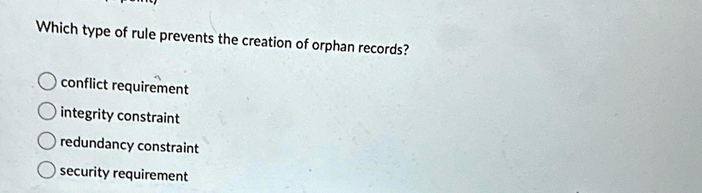 SOLVED: Which type of rule prevents the creation of orphan records ...