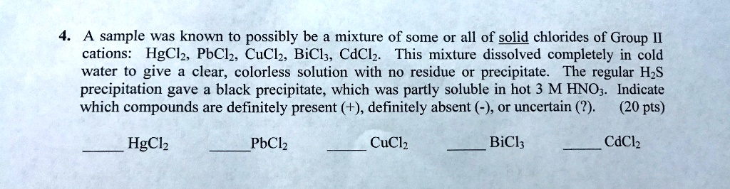 SOLVED: A sample was known to possibly be a mixture of some or all of ...