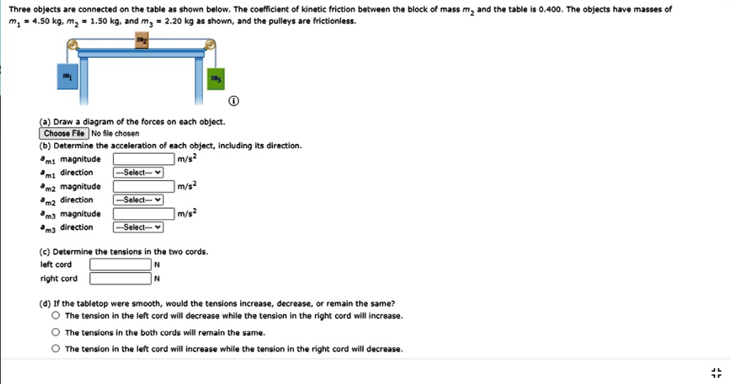SOLVED: Three objects are connected on the table as shown below. The coefficient of kinetic ...