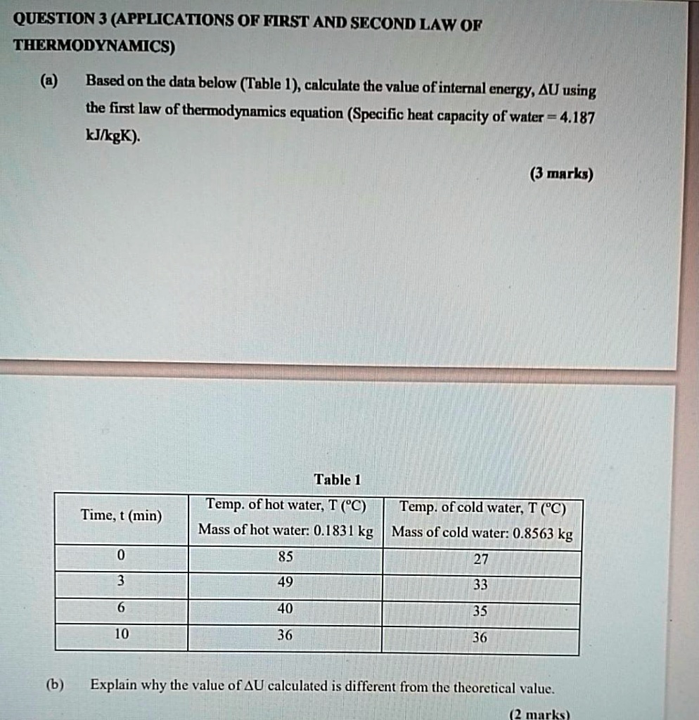 SOLVED: QUESTION 3 (APPLICATIONS OF FIRST AND SECOND LAW OF THERMODYNAMICS) (a) Based on the ...