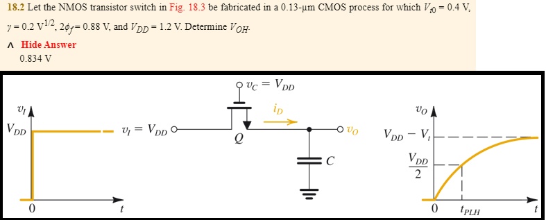 SOLVED: 18.2 Let the NMOS transistor switch in Fig. 18.3 be fabricated ...