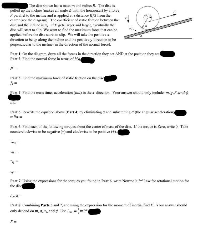 SOLVED: The disc shown has mass m and radius R. The disc is pulled up ...