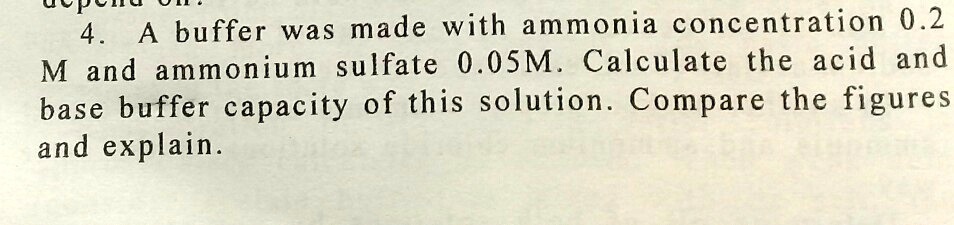 SOLVED: OJpar 4 A buffer was made with ammonia concentration 0.2 M and ...