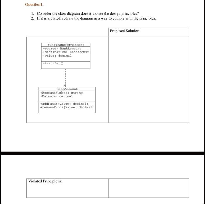 SOLVED: Question 1: I. Consider the class diagram. Does it violate the ...