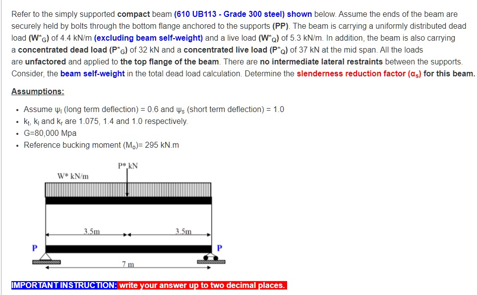 refer to the simply supported compact beam 610 ub113 grade 300 steel ...
