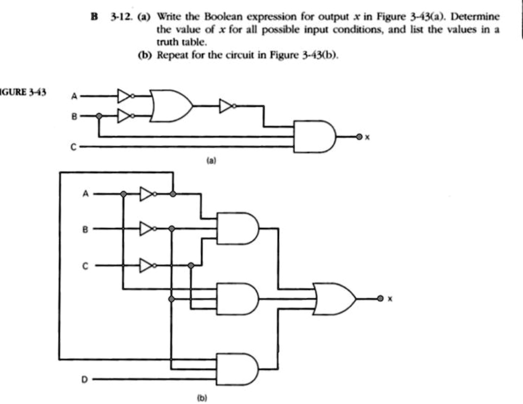 B 3 12 A Write The Boolean Expression For Output X In Figure 3 43a Determine The Value Of X For