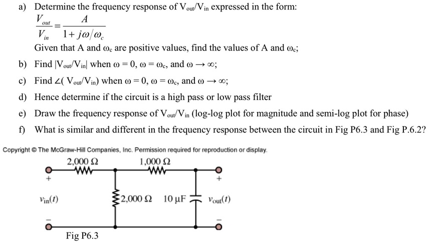 SOLVED: a Determine the frequency response of Vout/Vin expressed in the form: A V.1+jo/ Given ...