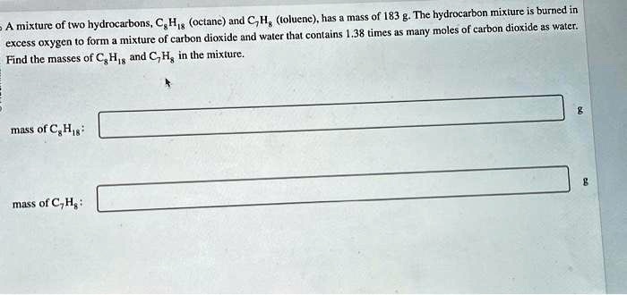SOLVED: A mixture of two hydrocarbons, C8H18 (octane) and C7H8 (toluene ...
