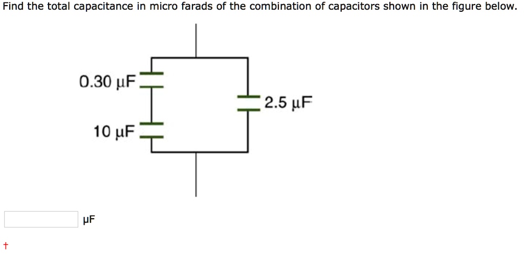 SOLVED: Find the total capacitance in micro farads of the combination of capacitors shown in the ...