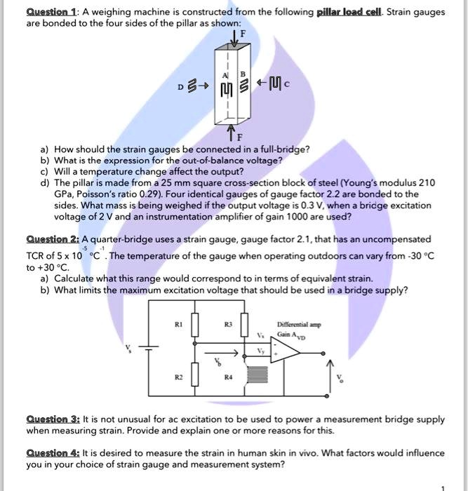SOLVED: Texts: Question 1: A weighing machine is constructed from the following pillar load cell ...