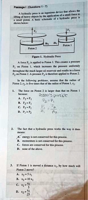 SOLVED: Please explain why Pascal's principle applies in question 1 and ...