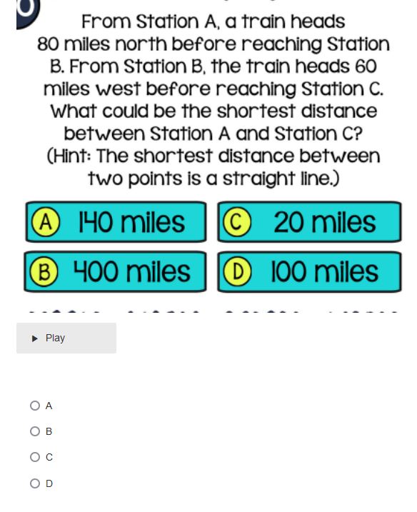 From Station A, a train heads 80 miles north before reaching Station B ...