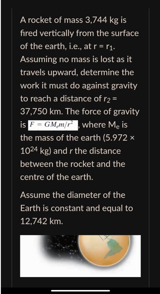 SOLVED: A rocket of mass 3,744 kg is fired vertically from the surface of the earth, i.e., at r ...