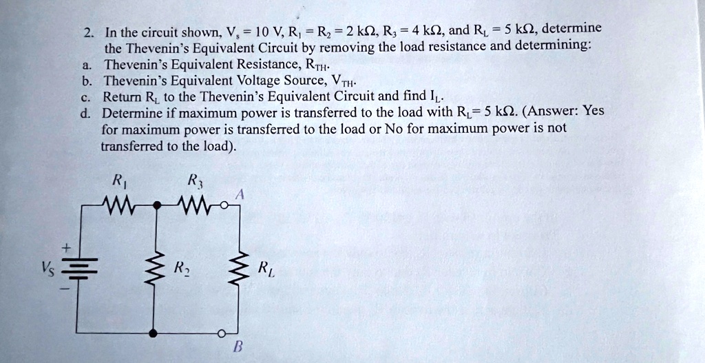 SOLVED: 2. In the circuit shown, V1 = 10 V, R1 = R2 = 2 kΩ, R3 = 4 kΩ, and R4 = 5 kΩ, determine ...