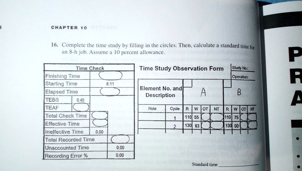 CHAPTER 10 16. Complete the time study by filling in the circles. Then ...