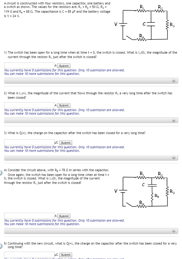 SOLVED: A circuit is constructed with four resistors, one capacitor ...