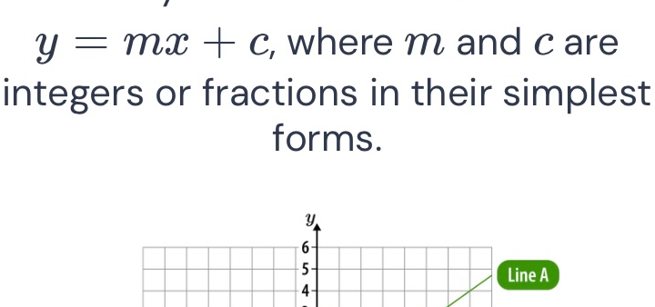 y=m x+c, where m and c are integers or fractions in their simplest forms.