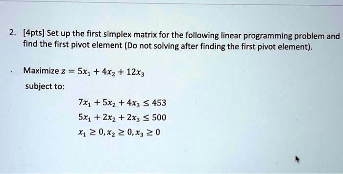 Solved 4pts Set Up The First Simplex Matrix For The Following Linear Programming Problem And 3643
