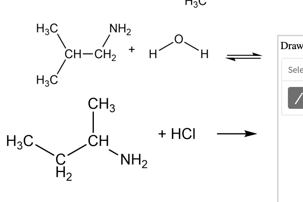 SOLVED: 73y H3C NH2 CH-CH2 + H2 Draw H2 Sele CH3 + HCl H3C - CH2 NH2 H3C