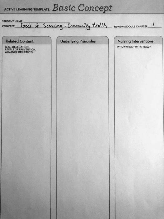 SOLVED: ACTIVE LEARNING TEMPLATE Basic Concept STUDENT NAME: Concept Goal of Screening ...