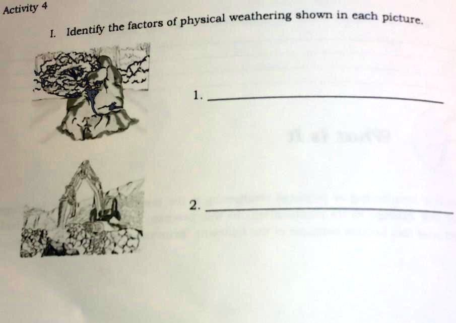 Activity 4 1. Identify the factors of physical weathering shown in each ...