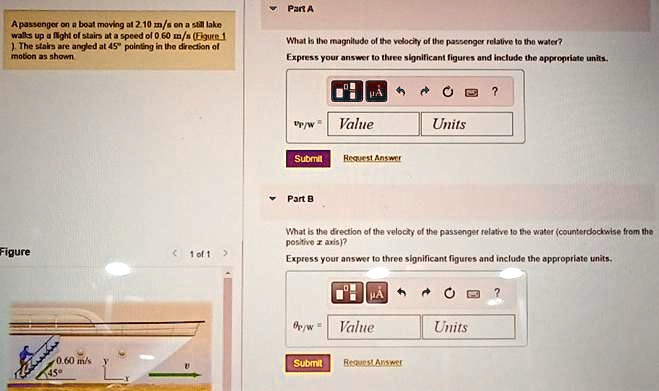 SOLVED: Part A A passenger on a boat moving at 2.10 m/s on a still lake ...