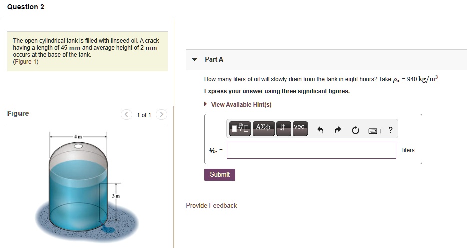 SOLVED: Question 2 The open cylindrical tank is filled with linseed oil. A crack having a length ...