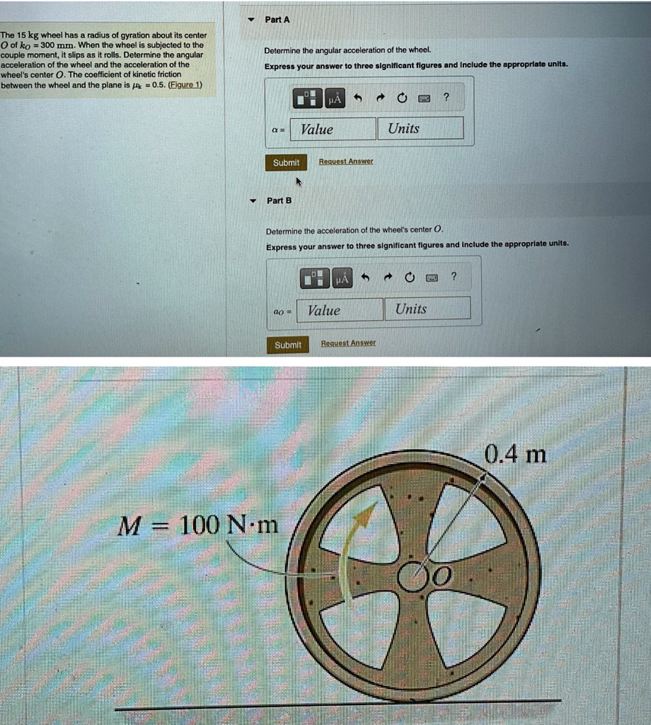 the 15 kg wheel has a radius of gyration about its center o of ko 300 ...