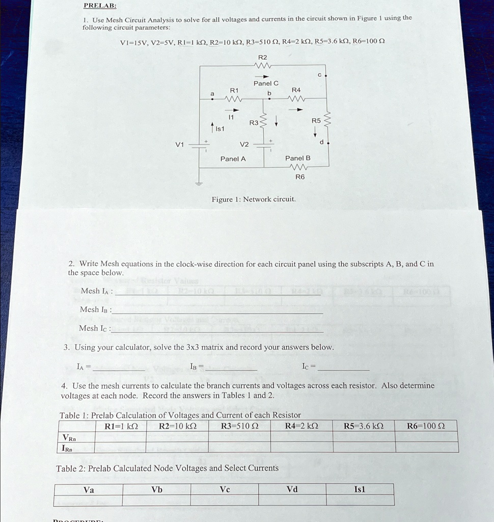 use mesh circuit analysis to solve for all voltages and currents in the circuit shown in figure ...