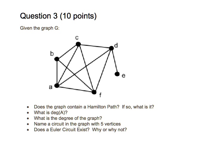 SOLVED: Question 3 (10 points) Given the graph G: Does the graph contain a Hamilton Path? If s0 ...