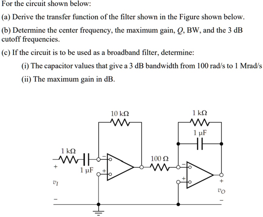 For the circuit shown below: (a) Derive the transfer function of the filter shown in the Figure ...