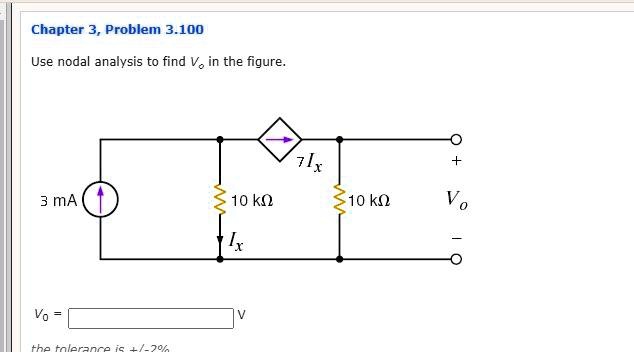 SOLVED: Chapter 3 Problem 3.100 Use nodal analysis to find Vo in the figure 3 mA 10 kn 10 kn) [ To