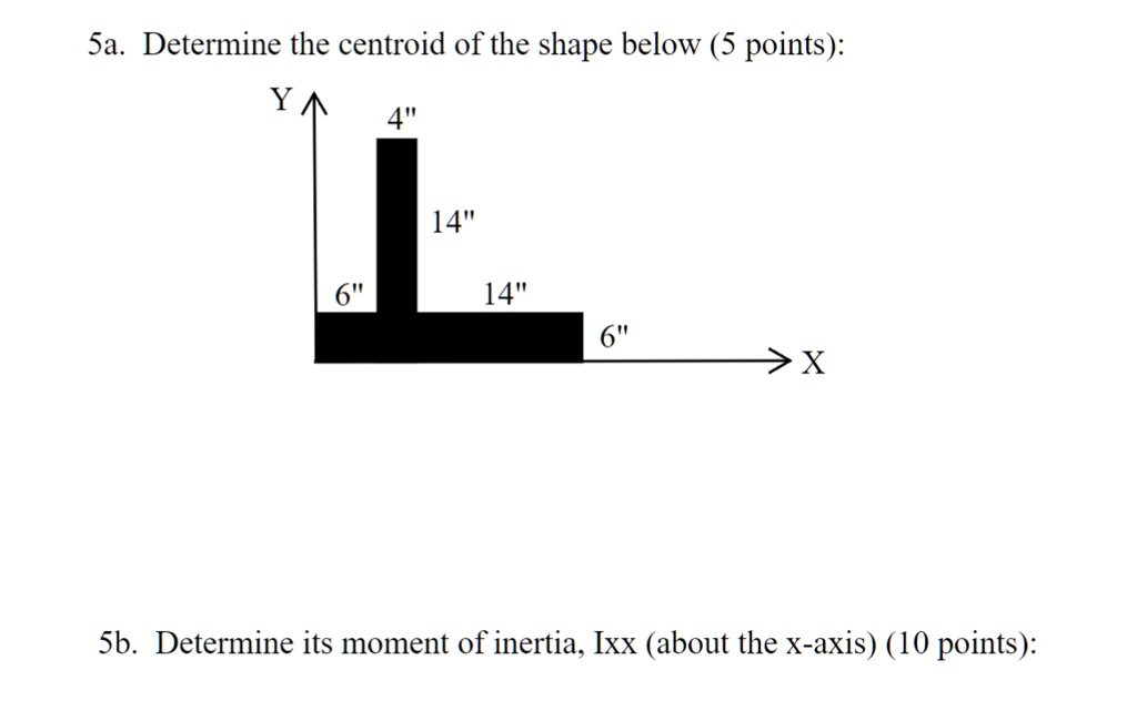 5a. Determine the centroid of the shape below (5 points): Y 4" 14" 6 ...