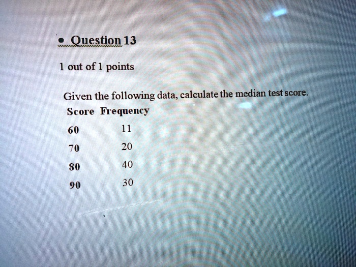 Question 13 1 out of 1 points Given the following data, calculate the ...