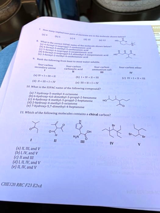 SOLVED: 7. How many implied lone pairs of electrons are in the molecule ...
