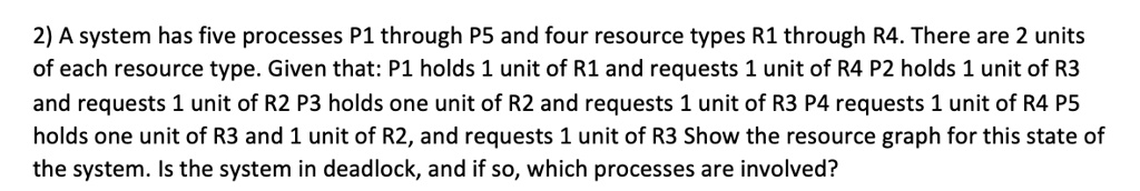 SOLVED: A system has five processes P1 through P5 and four resource ...