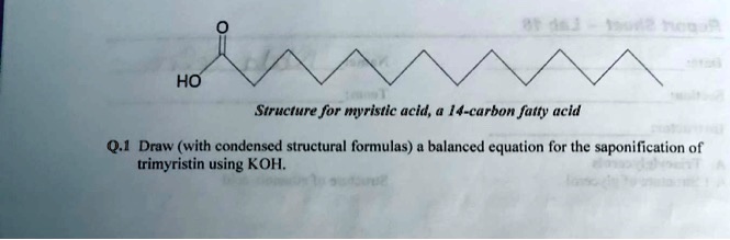 SOLVED: OH Structure for mvristic acid; 14-carbon fatty acid Q.1 Draw ...