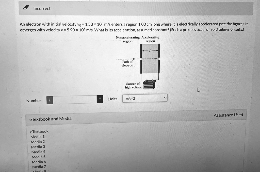 corrected an electron with initial velocity v0 153 x 105 ms enters a region 100 cm long where it ...