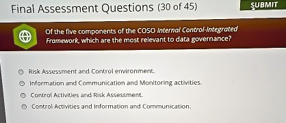 final assessment questions 30 of 45 of the five components of the coso ...