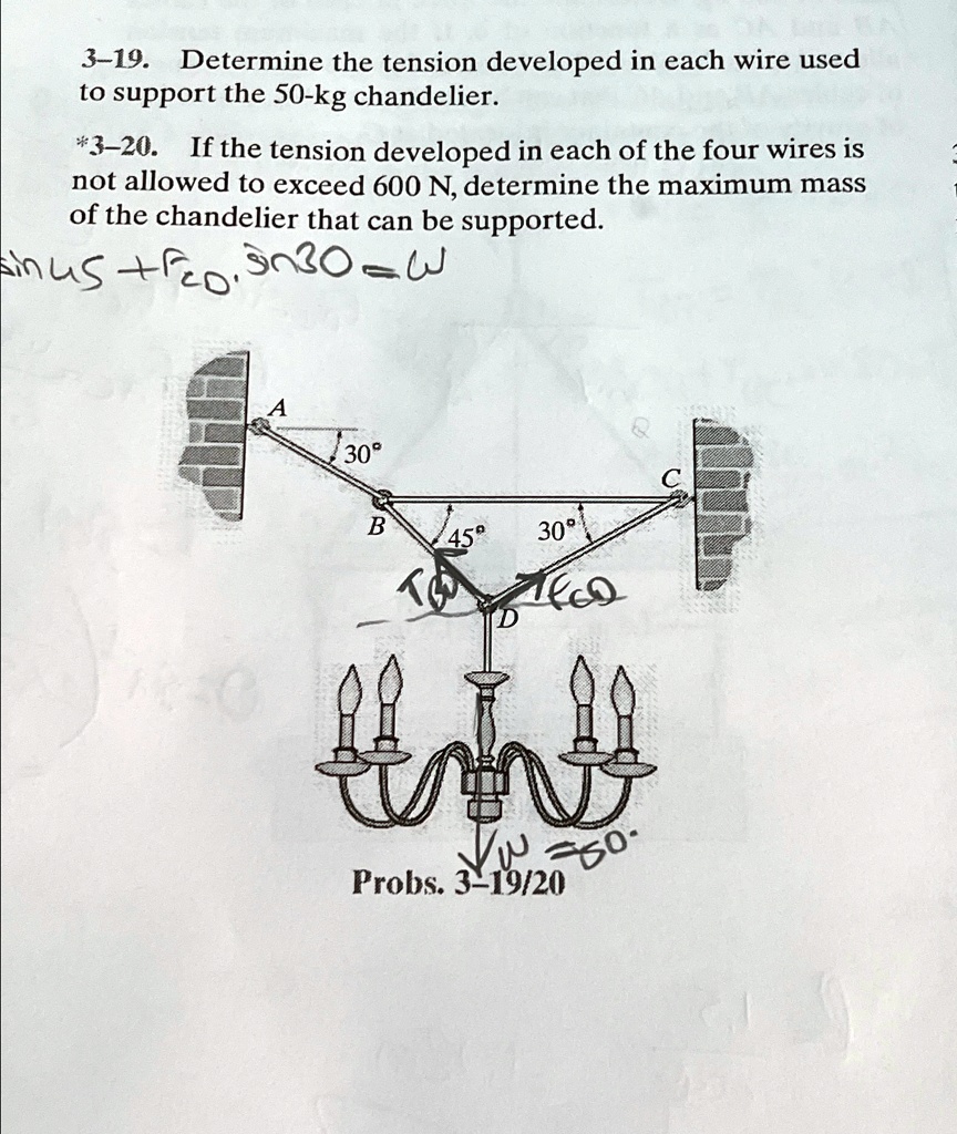 3 19 determine the tension developed in each wire used to support the ...