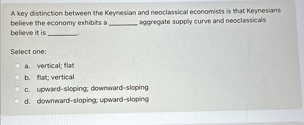 SOLVED: A key distinction between the Keynesian and neoclassical ...