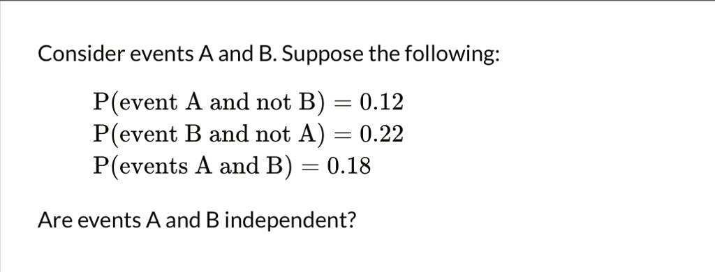 Consider events A and B. Suppose the following: P(event A and not B ...