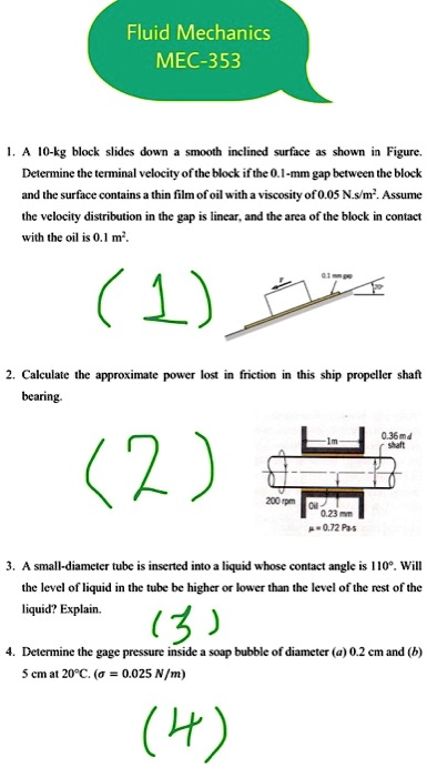 SOLVED: Fluid Mechanics MEC-353 1. A 10-kg block slides down a smooth ...