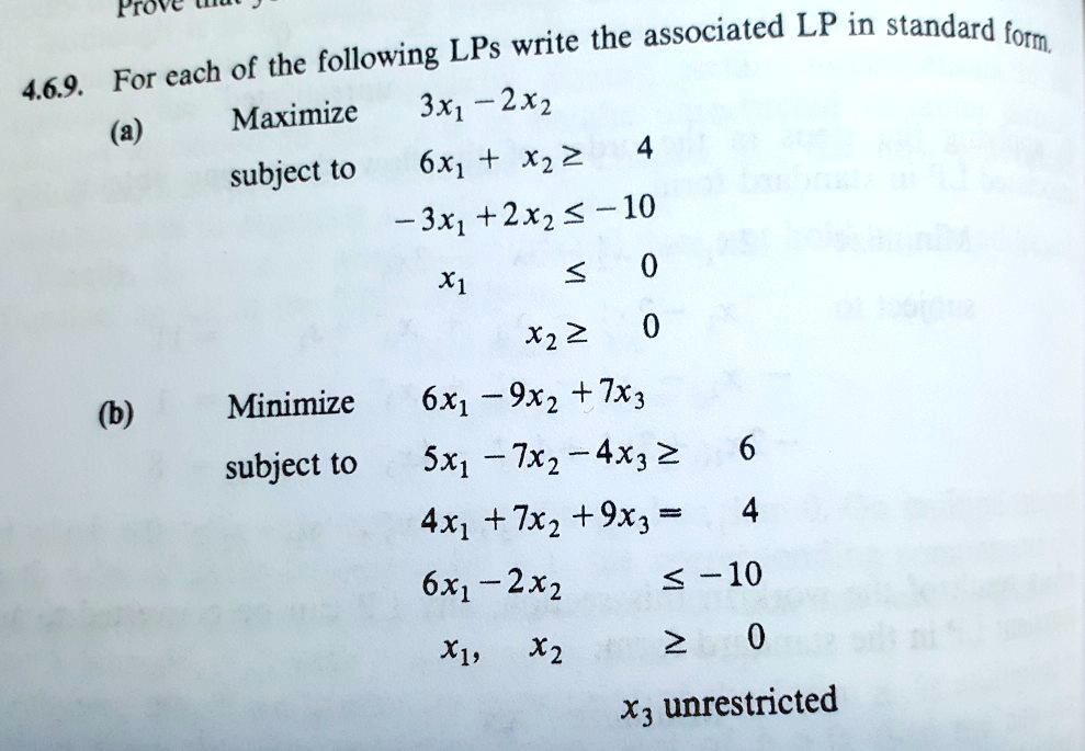 PfOte write the associated LP in standard form; each of the following ...