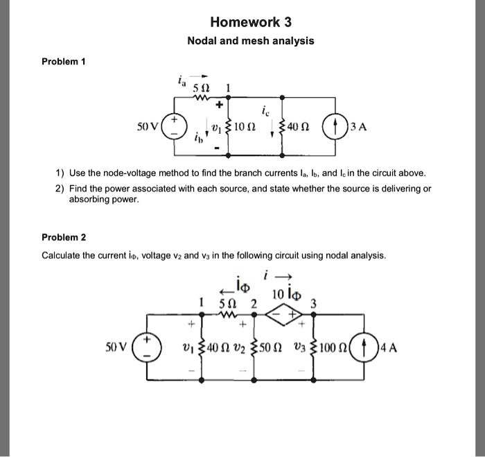 help please homework 3 nodal and mesh analysis problem 1 50 1 use the node voltage method to ...