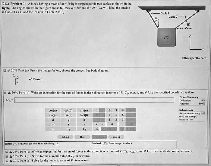 Problem 7A: Block Suspension and Tension Forces A block with a mass of ...