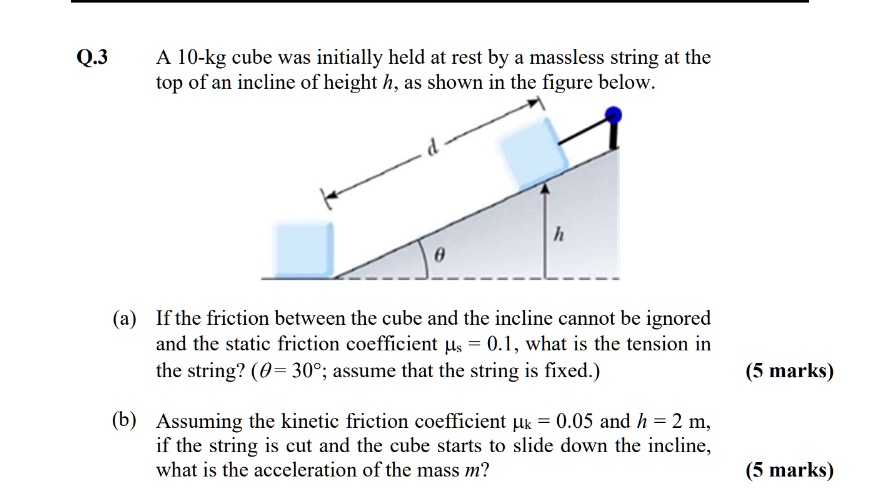 SOLVED: Q.3 A 10-kg cube was initially held at rest by a massless ...